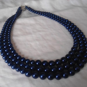 Navy Blue Pearl Necklaces, Wedding Necklace,pearl Necklace, 3 Strands ...