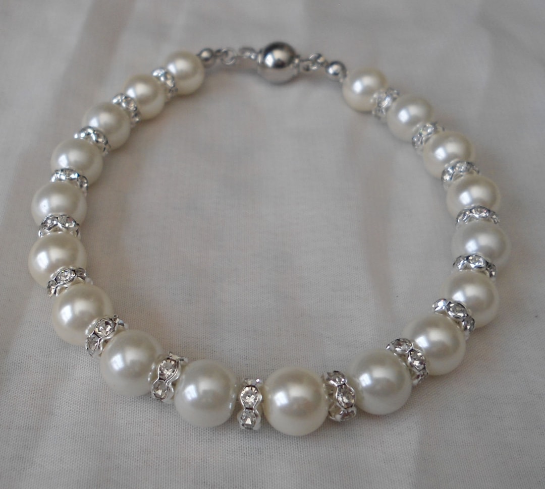 Pearl Bracelet,pearl and Rhinestone Bracelet,wedding Jewelry,pearl ...