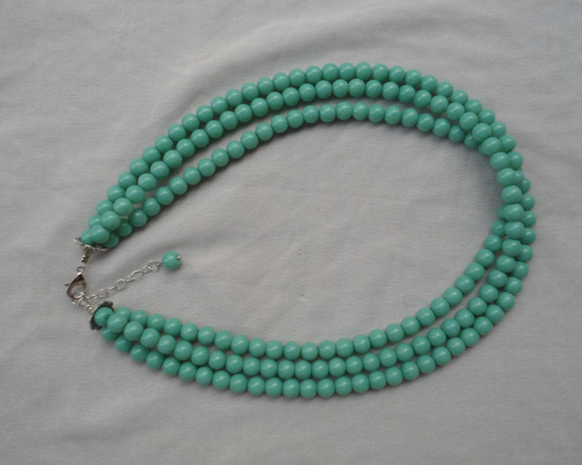 Turquoise Pearl Necklace,wedding Necklace,triple Strands Necklace ...