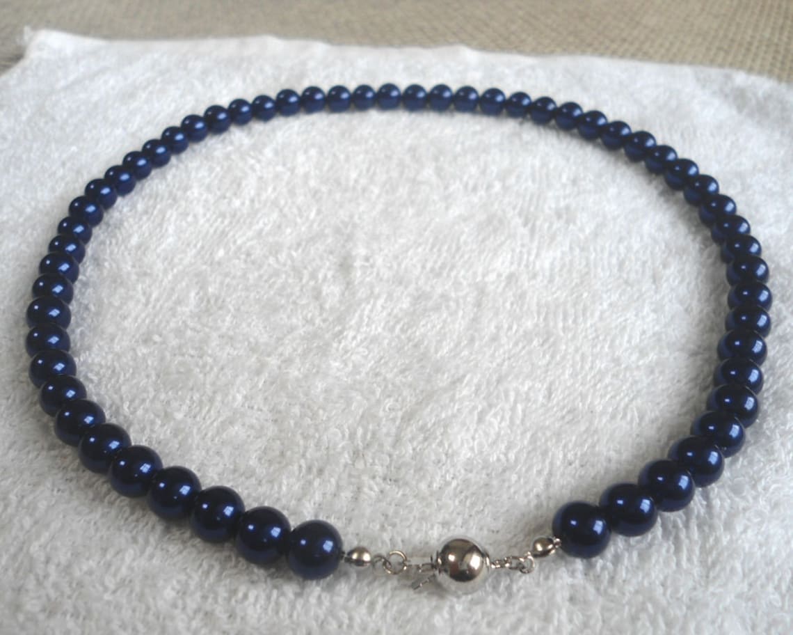 Navy Blue Pearl Necklace8mm Pearl Necklacesingle Pearl | Etsy