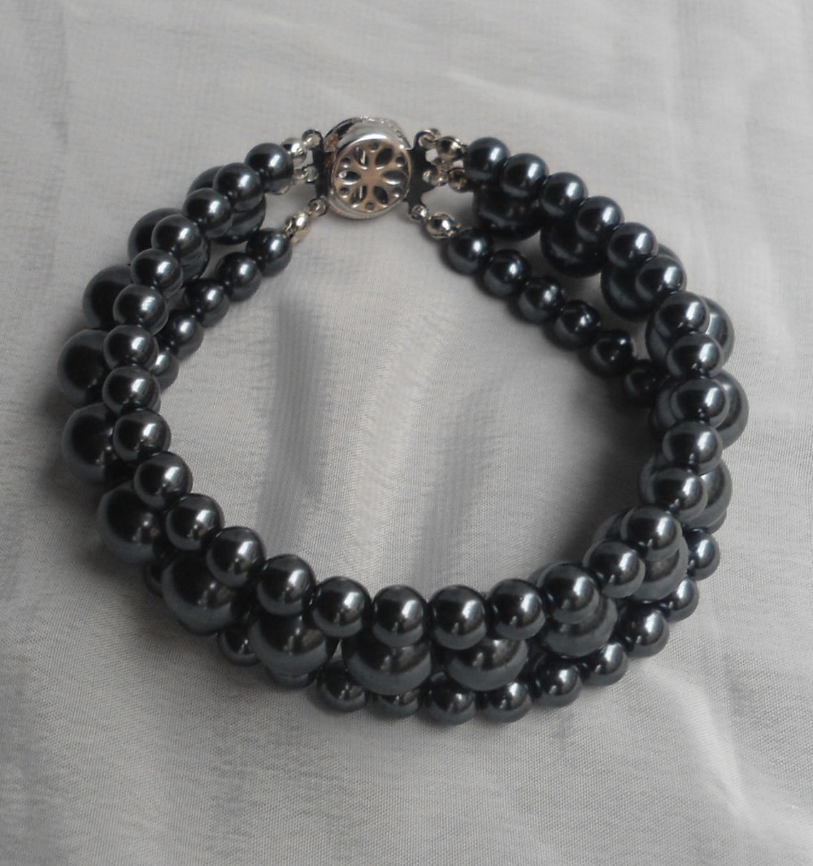 Dark Gray Bracelet, 3 Strands Pearl Bracelet,wedding Jewelry,pearl ...