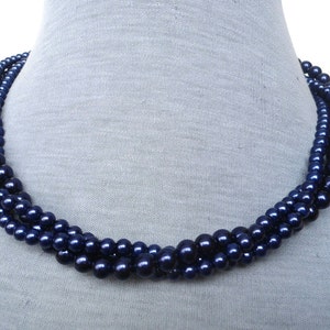 Navy Blue Pearl Necklace,triple Strands Pearl Necklace,wedding Jewelry ...