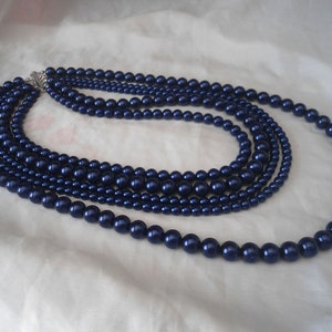 Navy Blue Pearl Necklaces, Wedding Necklace,pearl Necklace, 5 Strands ...