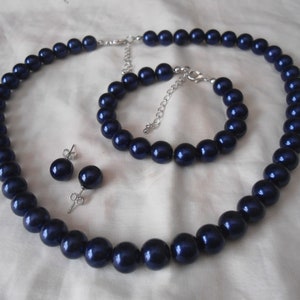 Navy Blue Pearl Sets,pearl Necklace,pearl Bracelet,glass Pearl ,wedding ...