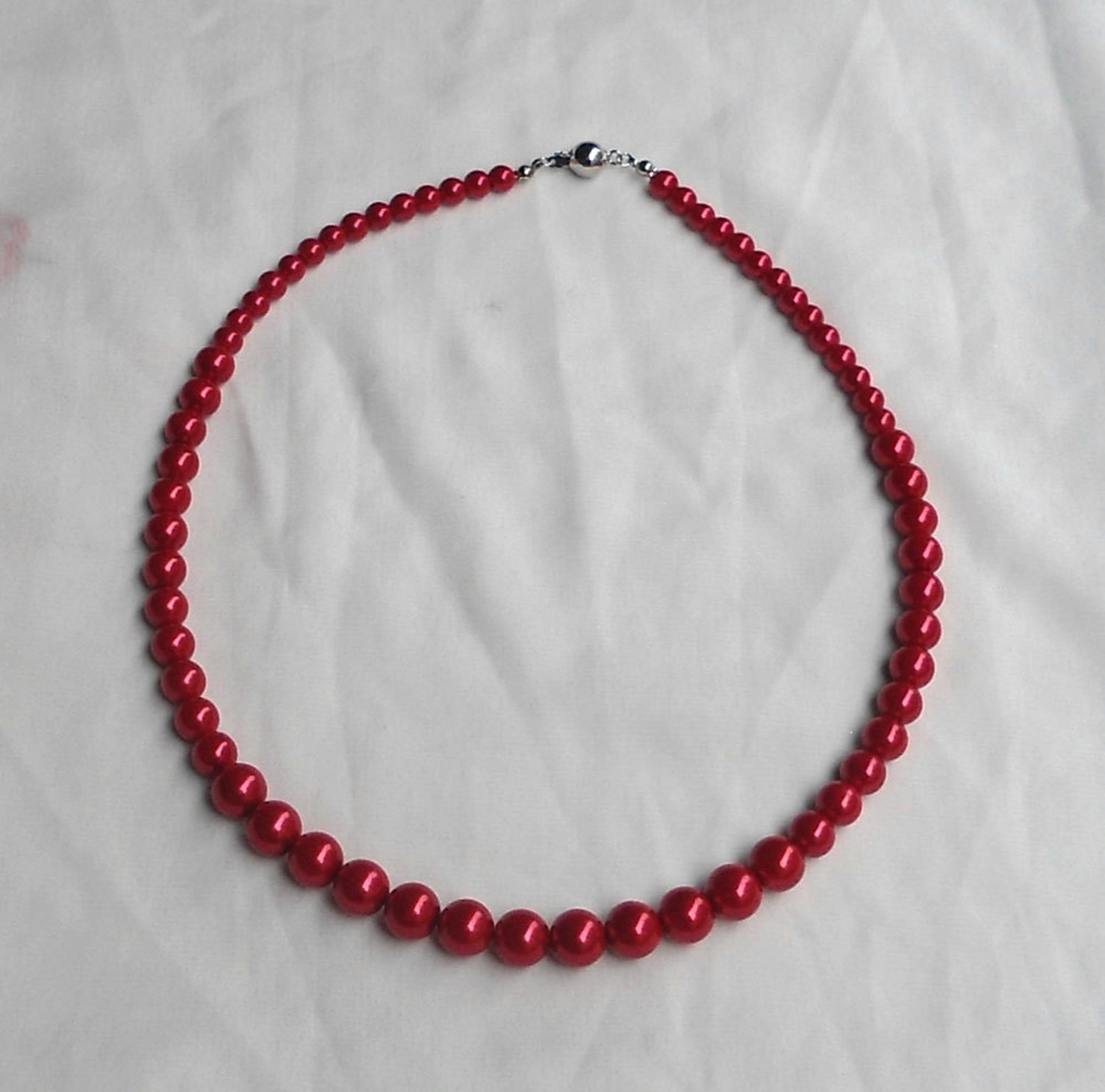 Red Pearl Necklaceone Strands Necklacewedding Jewelry Glass - Etsy