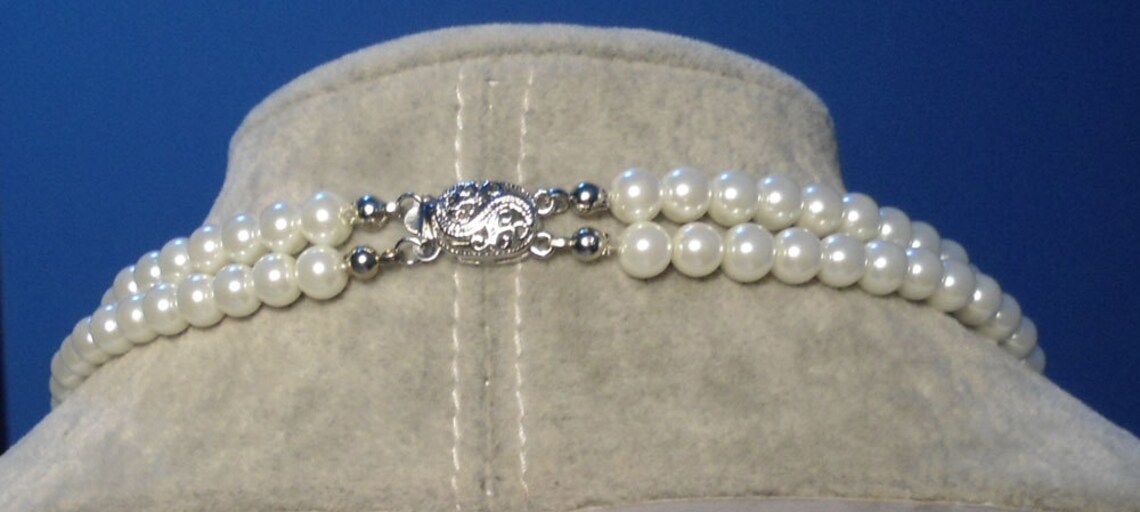 Pearl Necklace, Ivory Pearl Necklace ,glass Pearl Necklace,two Strands ...