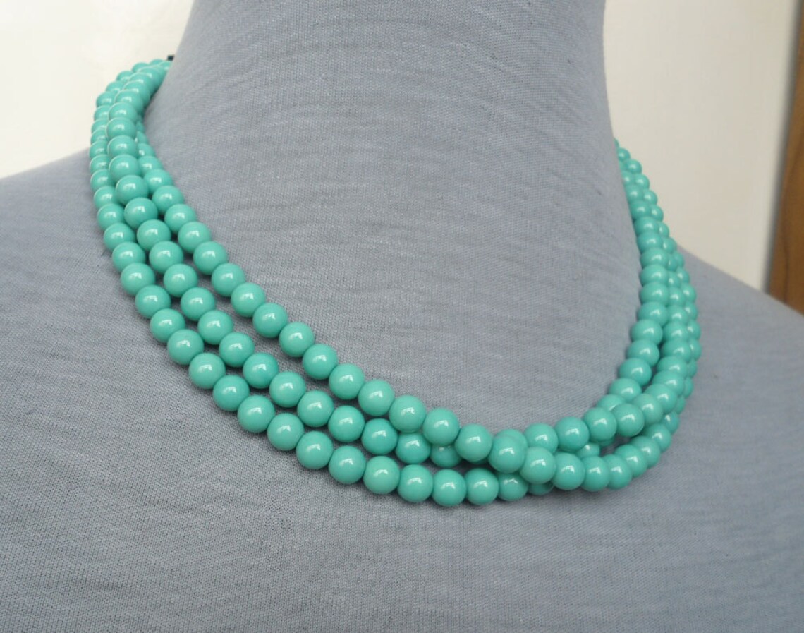Turquoise Pearl Necklace,wedding Necklace,triple Strands Necklace ...