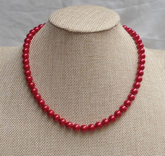 Red pearl necklace8mm pearl necklacenecklacewedding | Etsy