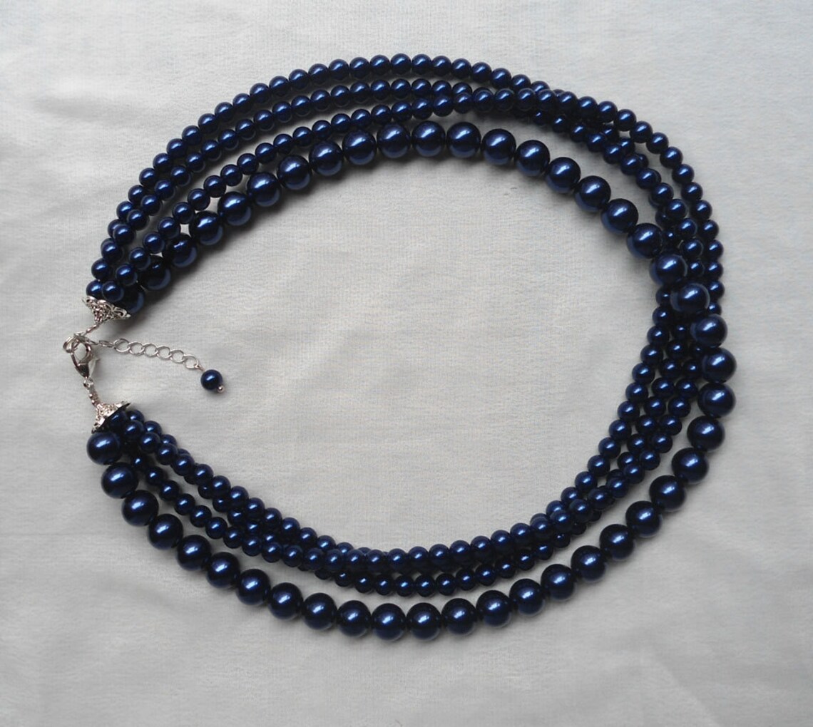 Navy Blue Pearl Necklaces, Wedding Necklace,18 Inches Necklace, 4 ...