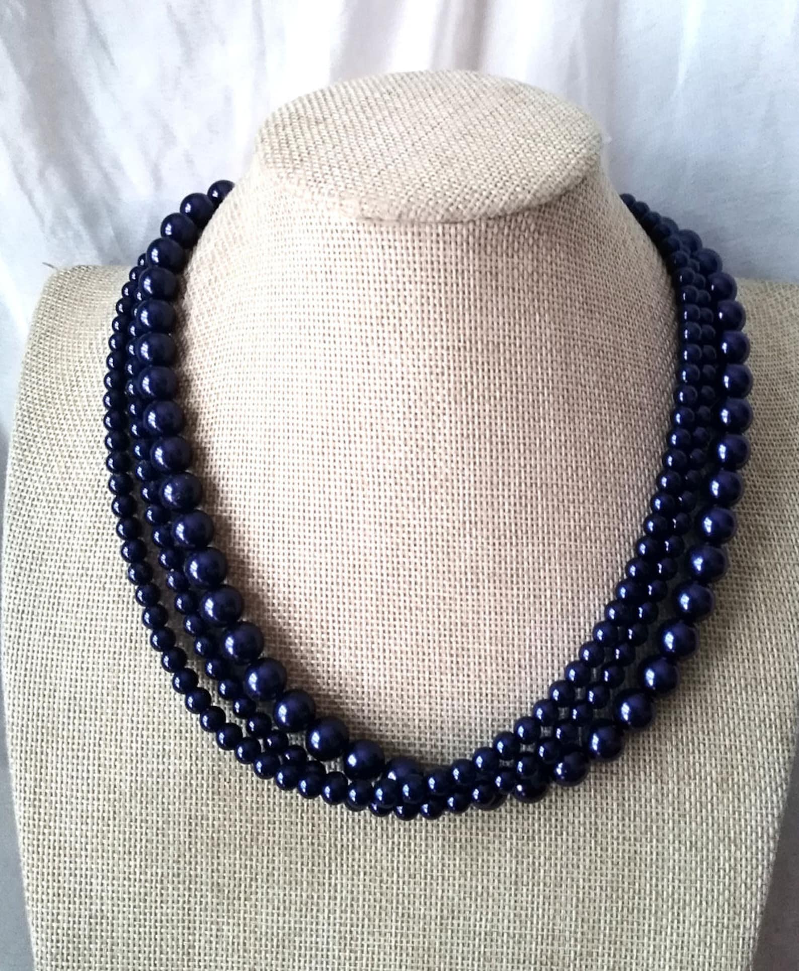 Navy Blue Pearl Necklaces, Wedding Necklace,18 Inches Necklace, 3 ...