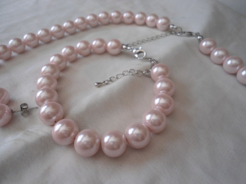 Light Pink Pearl Setspearl Necklacepearl Braceletstud - Etsy