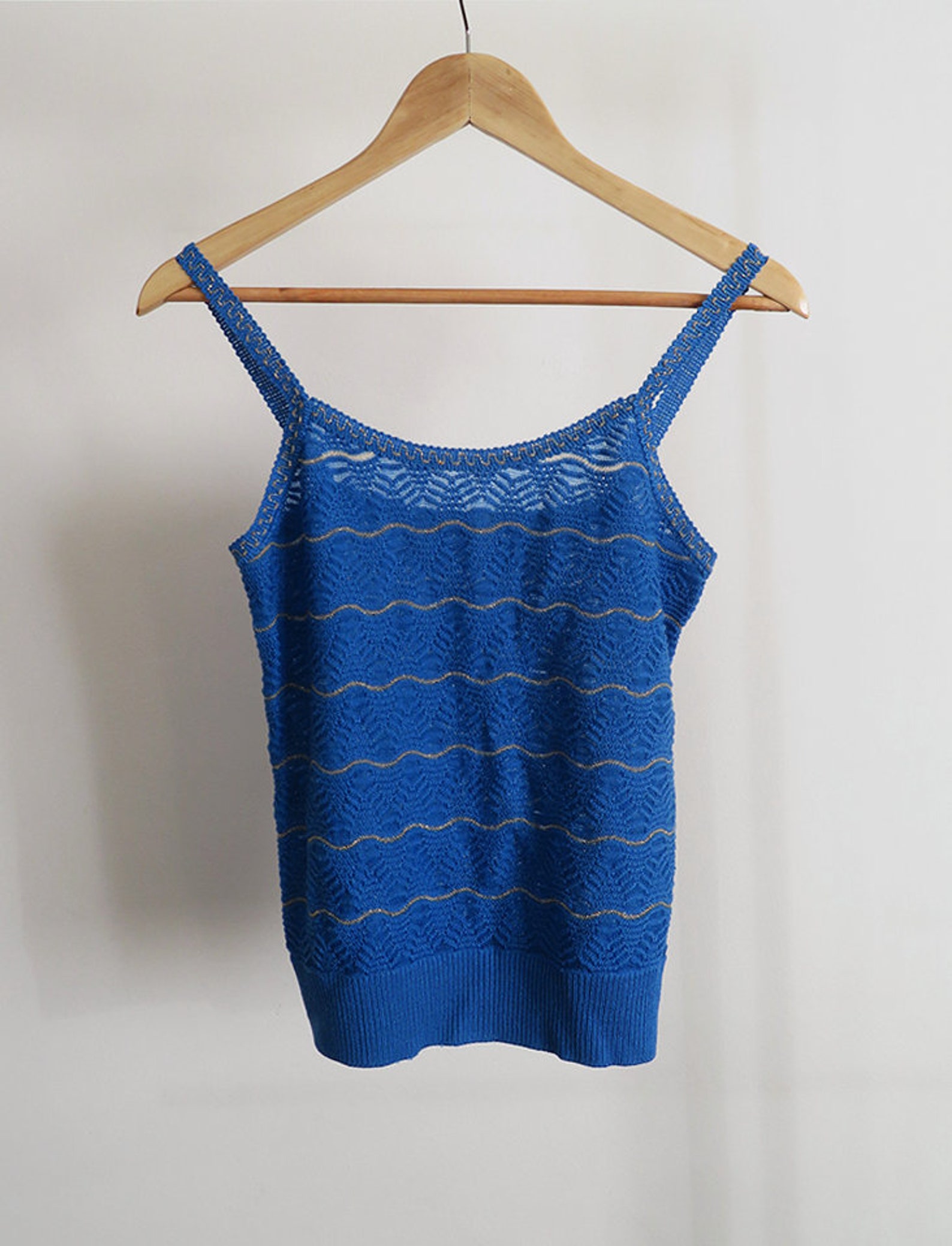 Blue and gold sleeveless knitted top | Etsy