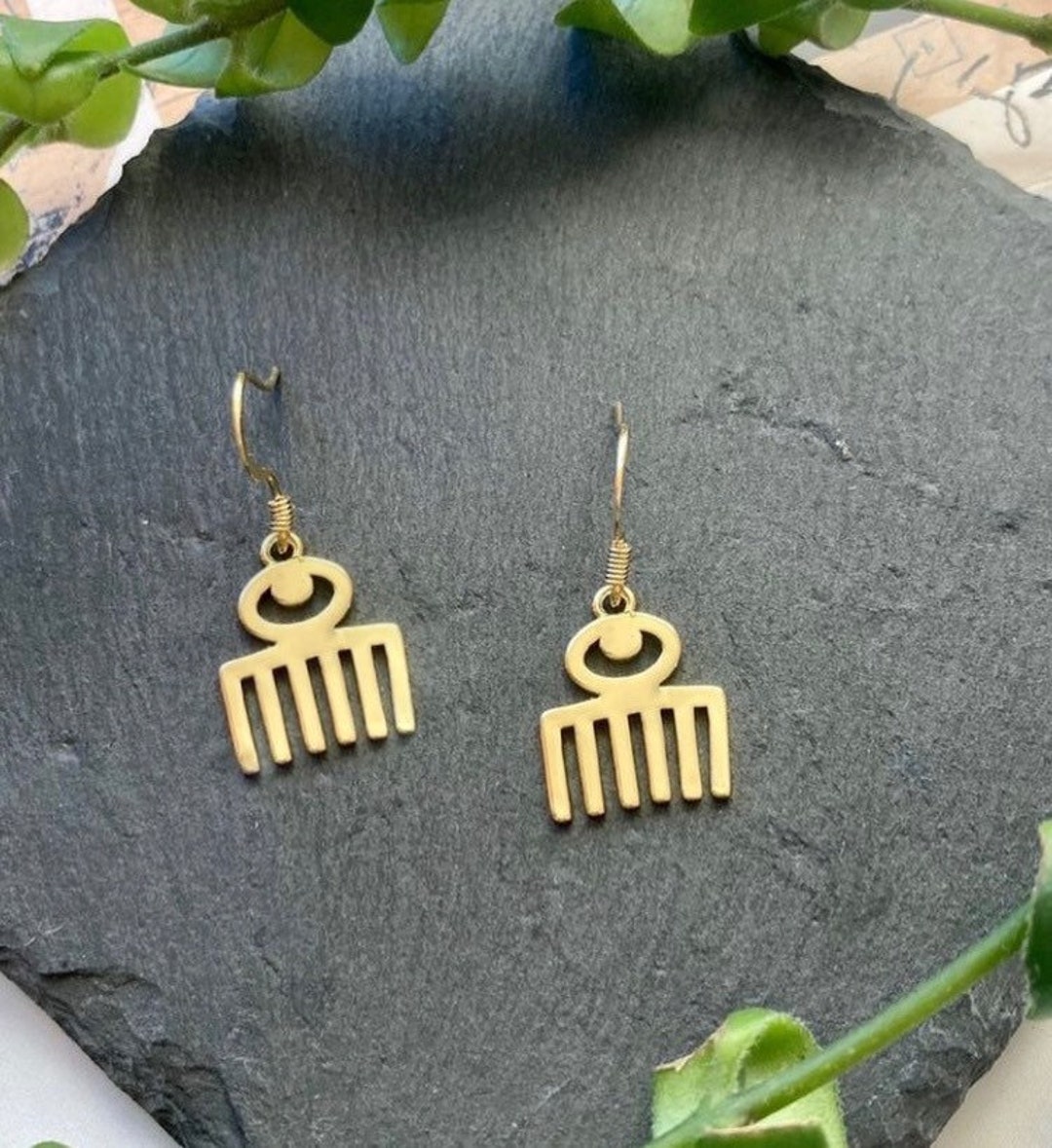 Adinkra Afro Comb Drop Earrings Gold - Etsy