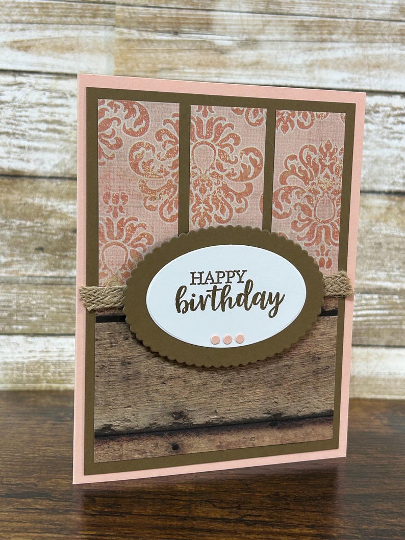 Rustic Birthday Card for Her, Wood Grain With Vintage, Pink Print ...