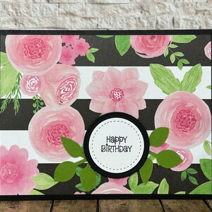 Rose Birthday Card, Handmade Card for Her, Black and White Stripes With ...