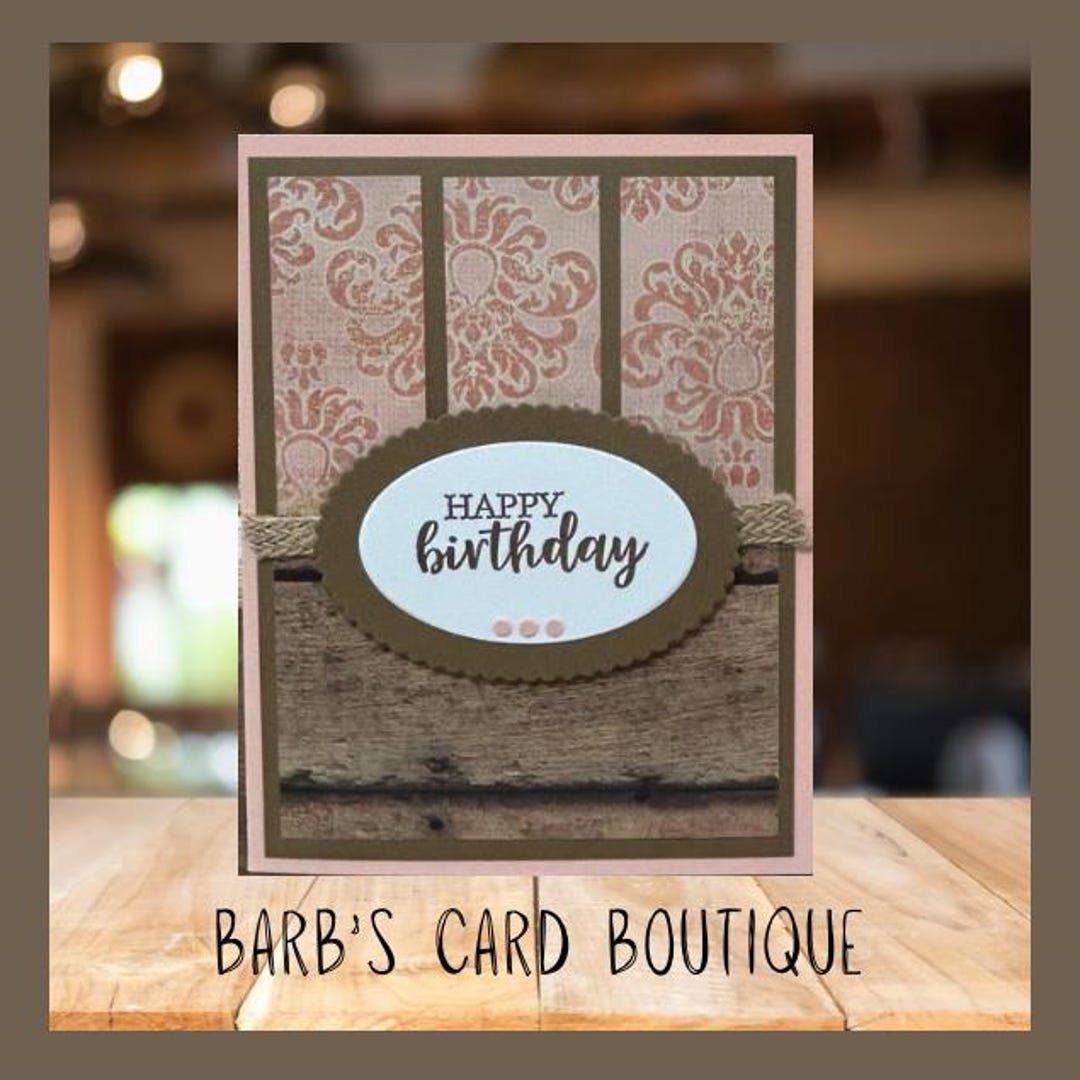 Rustic Birthday Card for Her, Wood Grain With Vintage, Pink Print ...