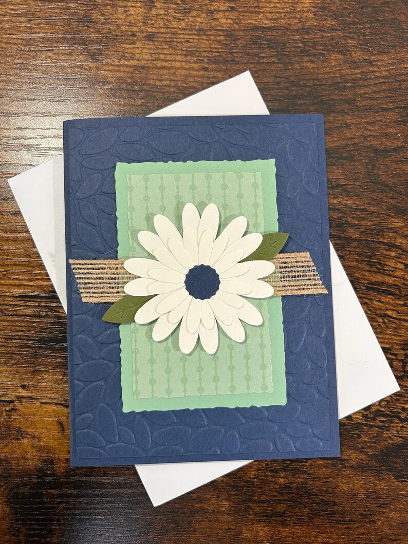 Handmade Blank Greeting Card or Note Card, 3-D Embossed, Daisy With ...