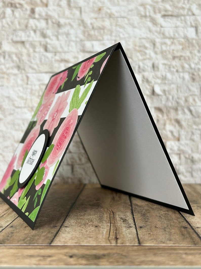 Rose Birthday Card, Handmade Card for Her, Black and White Stripes With ...