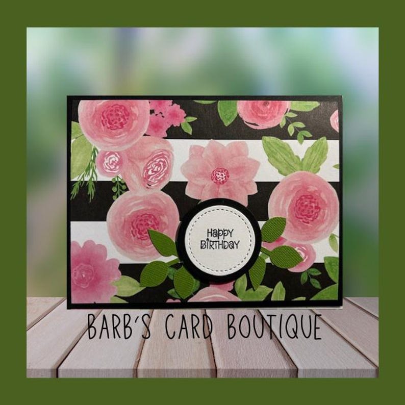 Rose Birthday Card, Handmade Card for Her, Black and White Stripes With ...