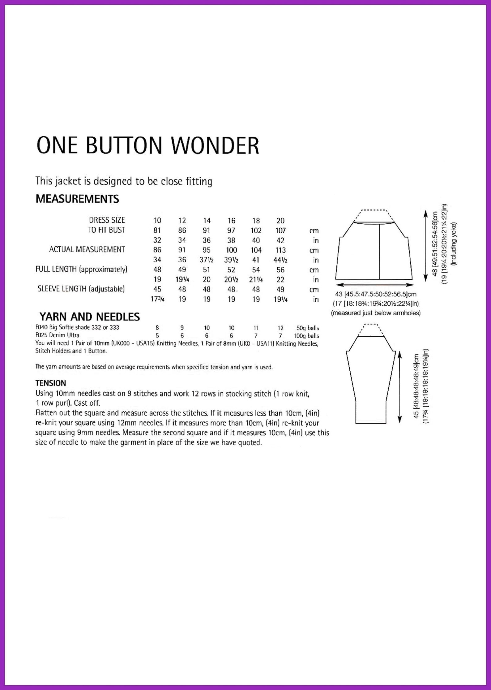 KNITTING PATTERN / One Button Wonder / Super Chunky Cardigan / - Etsy UK