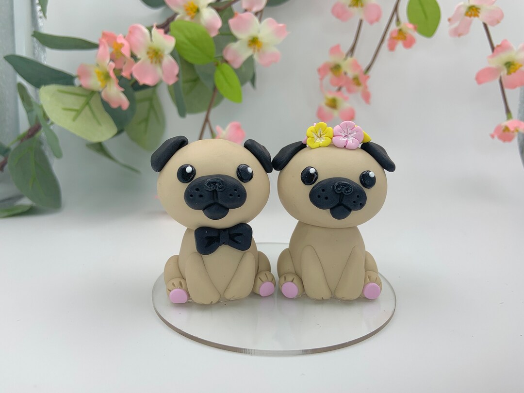 Custom Clay Pug Wedding Cake Topper: Handmade Bride and Groom - Etsy
