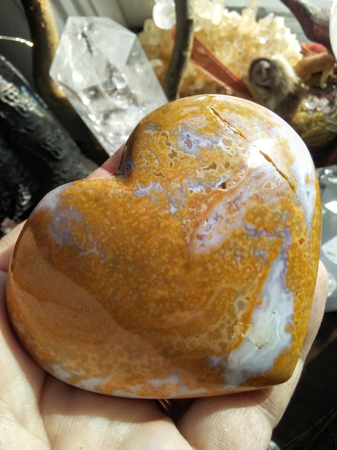 YELLOW JASPER GEODE Heart 3'' .40 Lbs. 183g Abundance, Nuturing ...