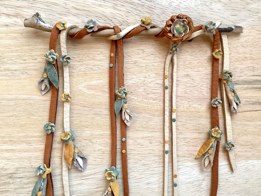 Leather Vine Branch With Flowers and Leaves Leather Garland - Etsy