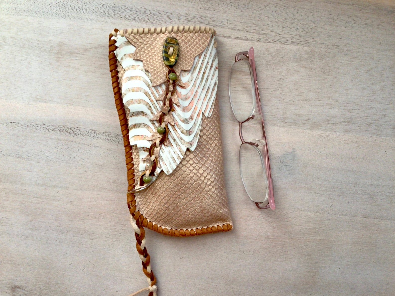 Leather Eyeglass Case Pod Rose Gold Snake Leaf by Pretty Little Purse ...