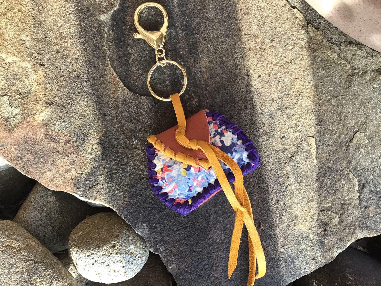 Leather keychain accessory leaf multicolored | Etsy