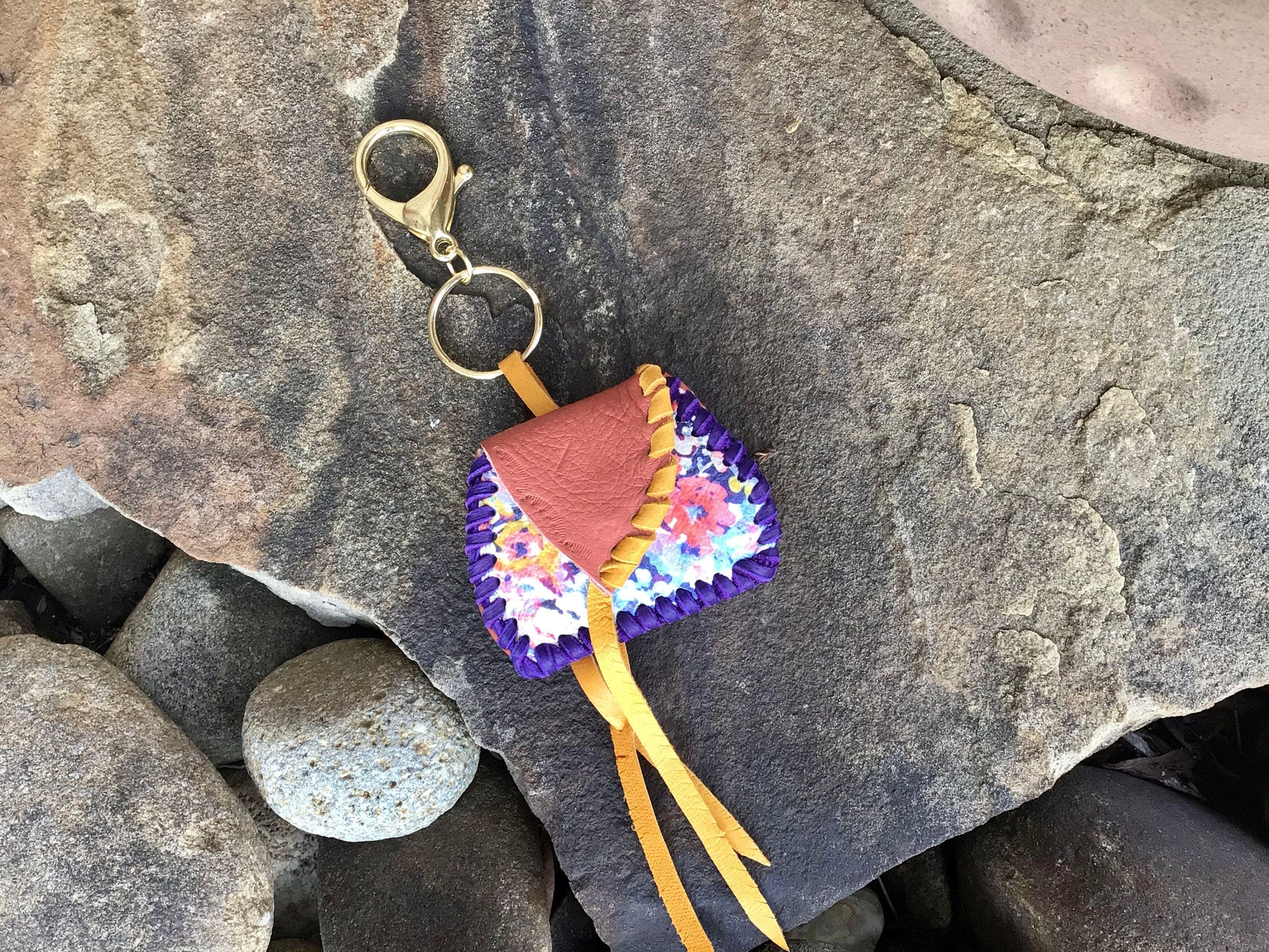 Leather keychain accessory leaf multicolored | Etsy