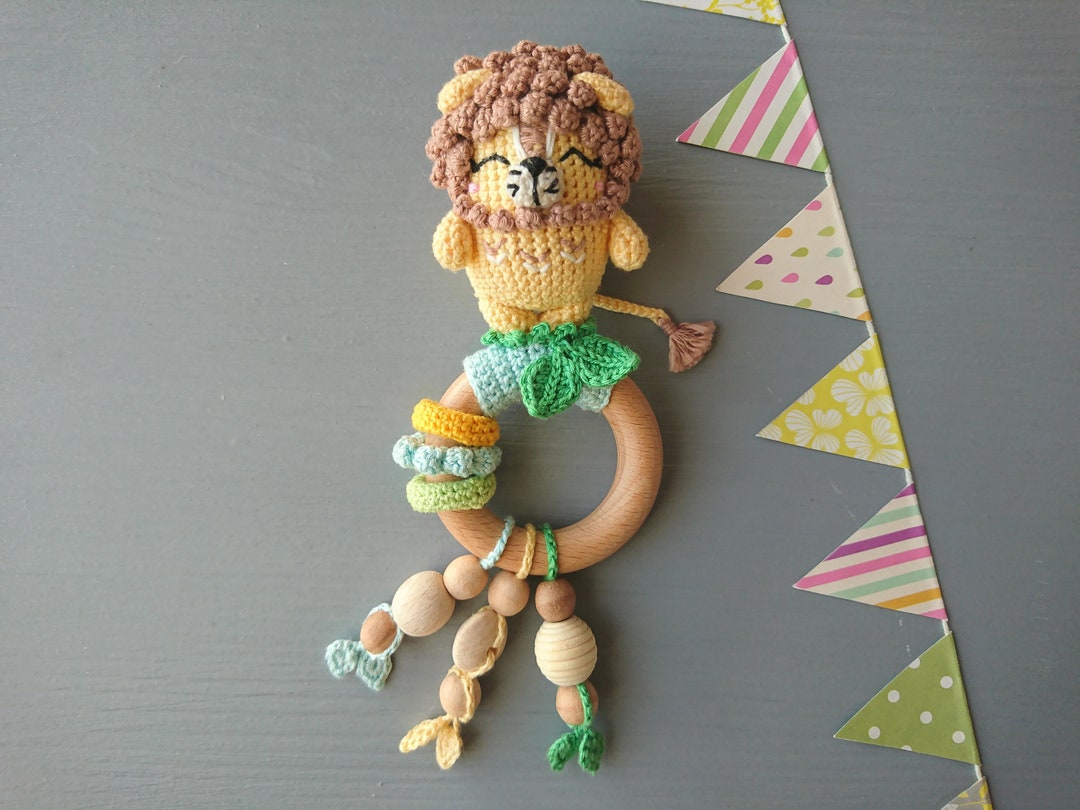 Handmade Lion Baby Rattle, Wooden Ring, Grasping Toy - Etsy