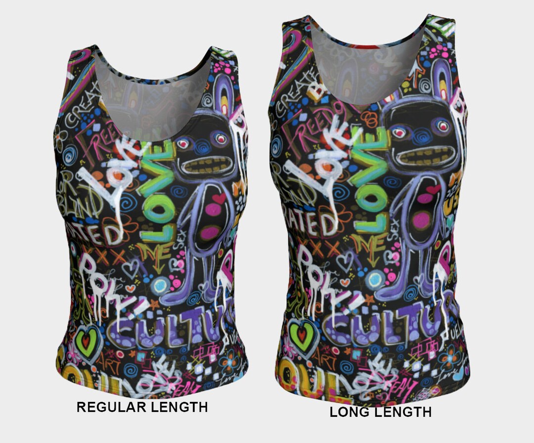 Women's Fitted Tank Top, Ladies Stretchy Tops, Graffiti Printed Tops ...