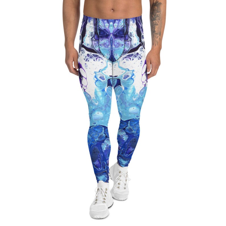 Men's Blue Leggings, Activewear, Workout, Exercise, Stretchy Spandex ...