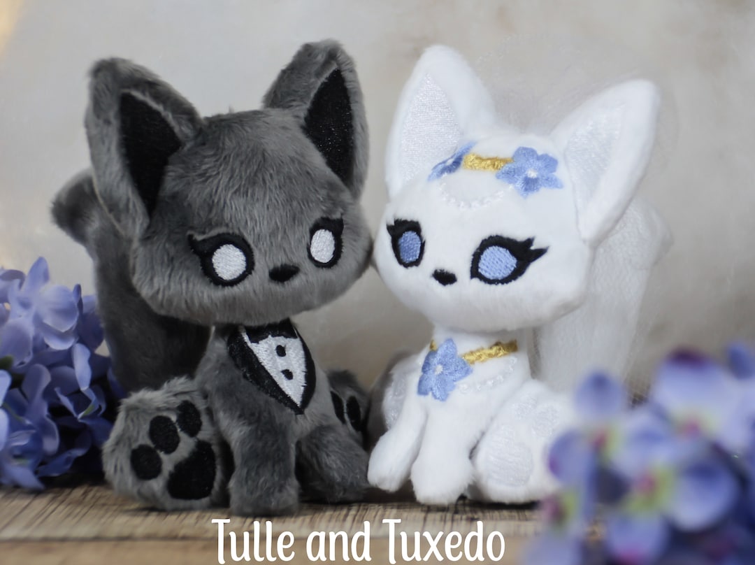 Wedding Bride and Groom Kitsune Plush: Tulle and Tuxedo Spirit Fox ...