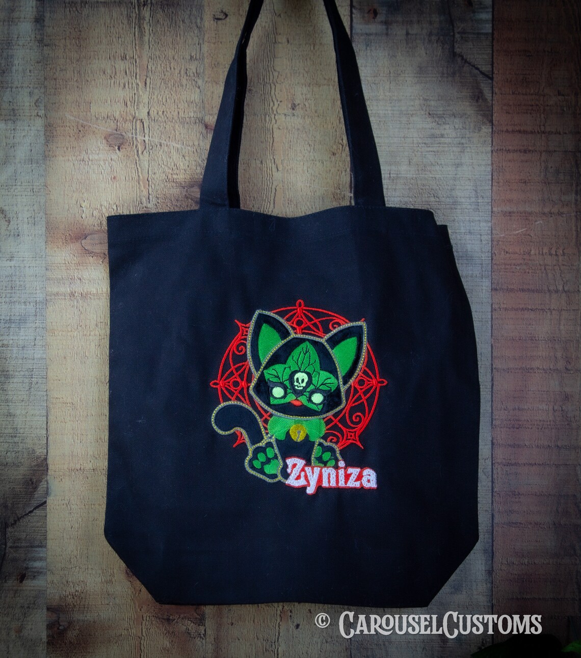 Zyniza Poison Ivy Cat Tote Bag – Embroidered Spooky Kitty Applique - Etsy