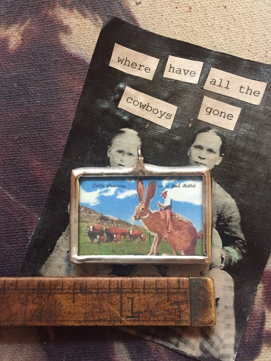 Cowpunching on a Jackrabbit Vintage Western Pendant Glass Cowgirl ...