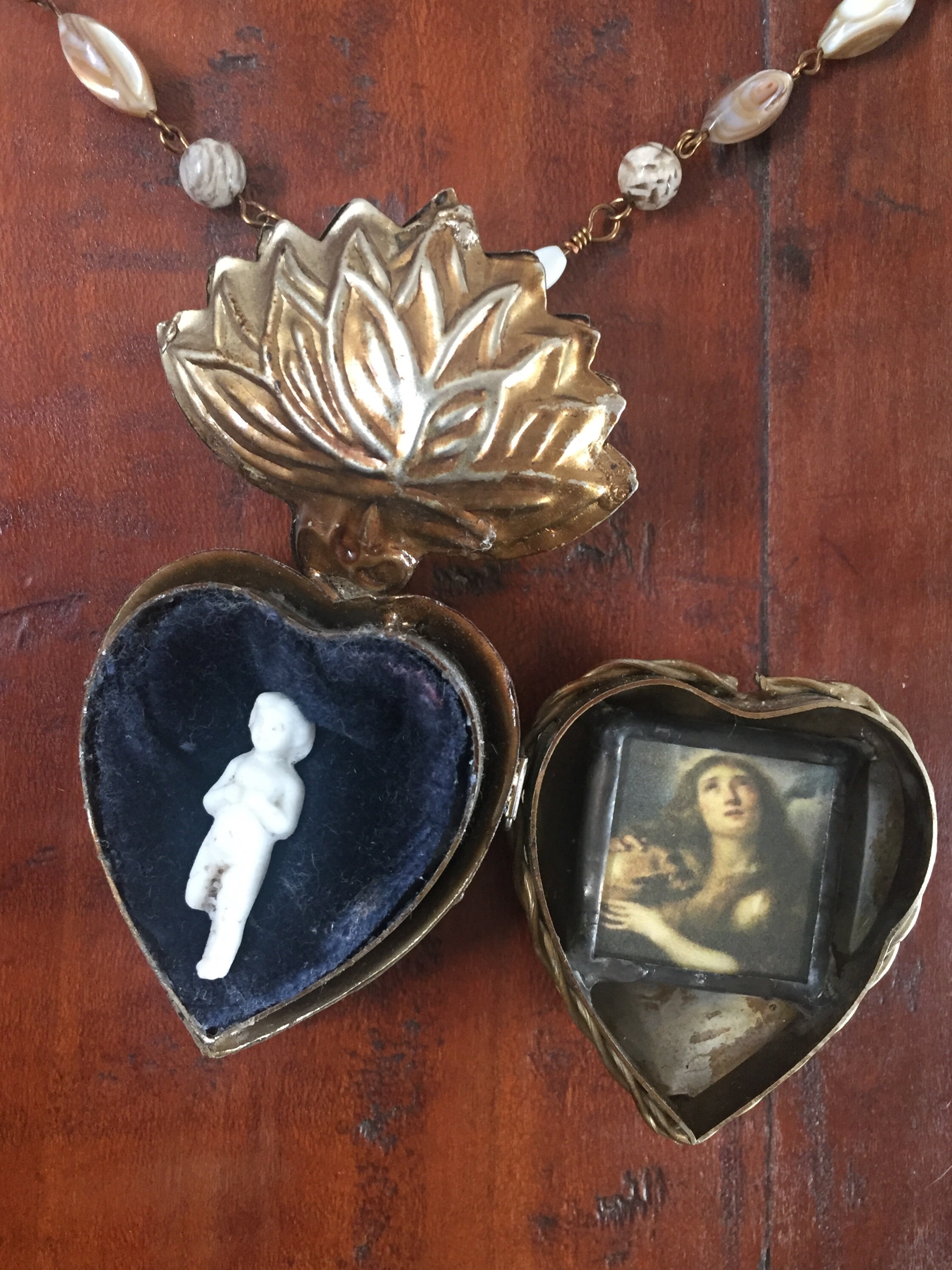 Rosary Ex-voto Sacred Heart Locket Rosary Mary Magdalene Shell Necklace ...