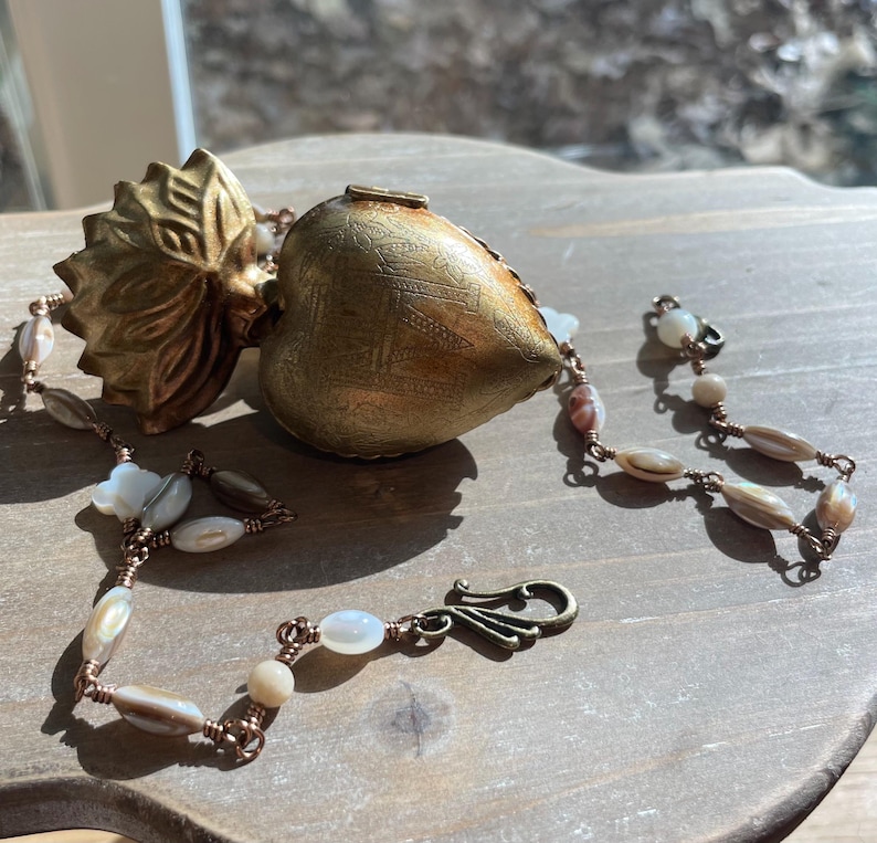 Rosary Ex-voto Sacred Heart Locket Rosary Mary Magdalene Shell Necklace ...