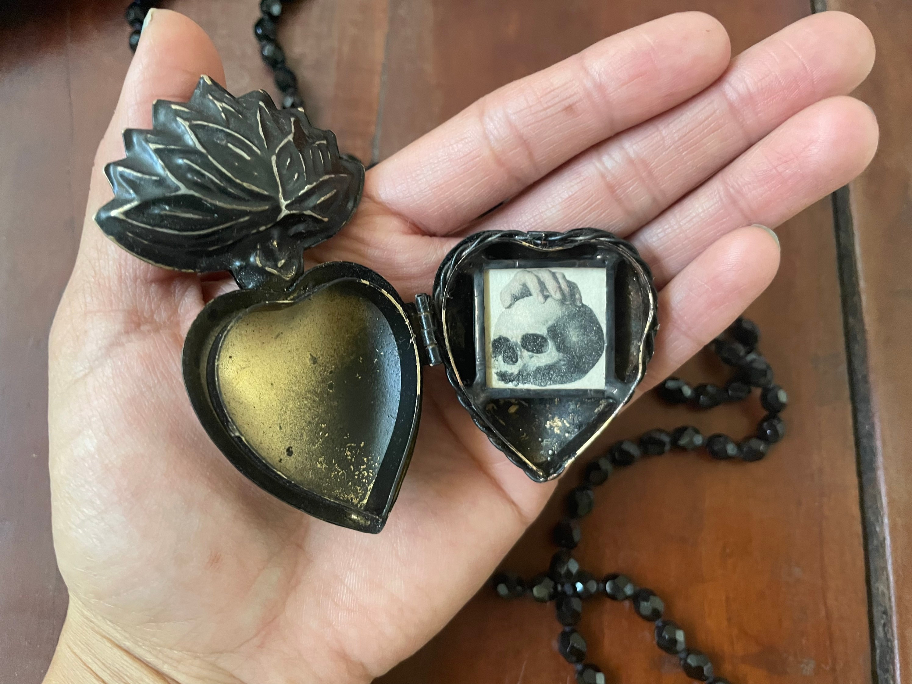 Memento Mori Locket Pendant Sacred Heart Milagro Goth Victorian Jewelry ...