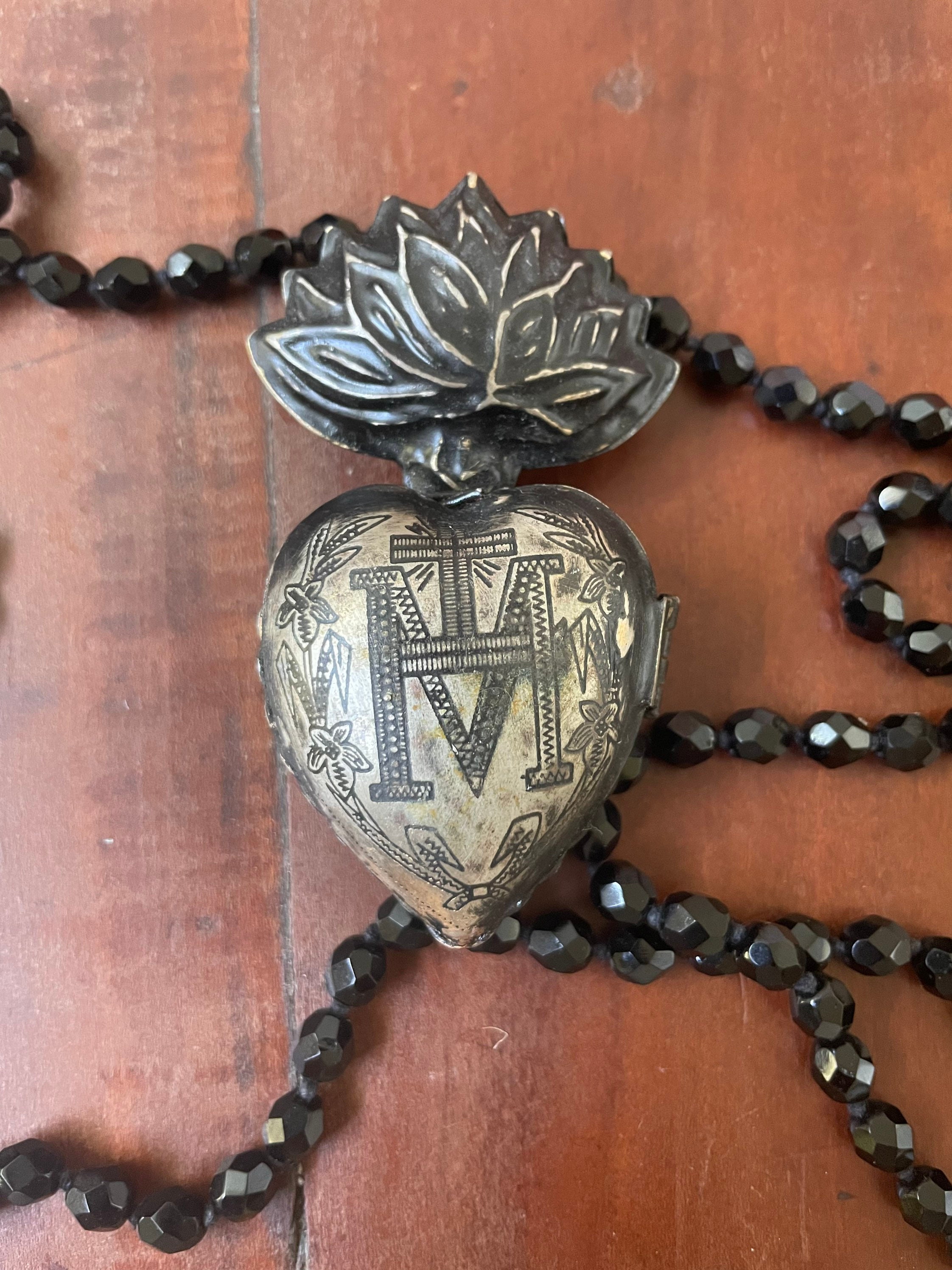 Memento Mori Locket Pendant Sacred Heart Milagro Goth Victorian Jewelry ...