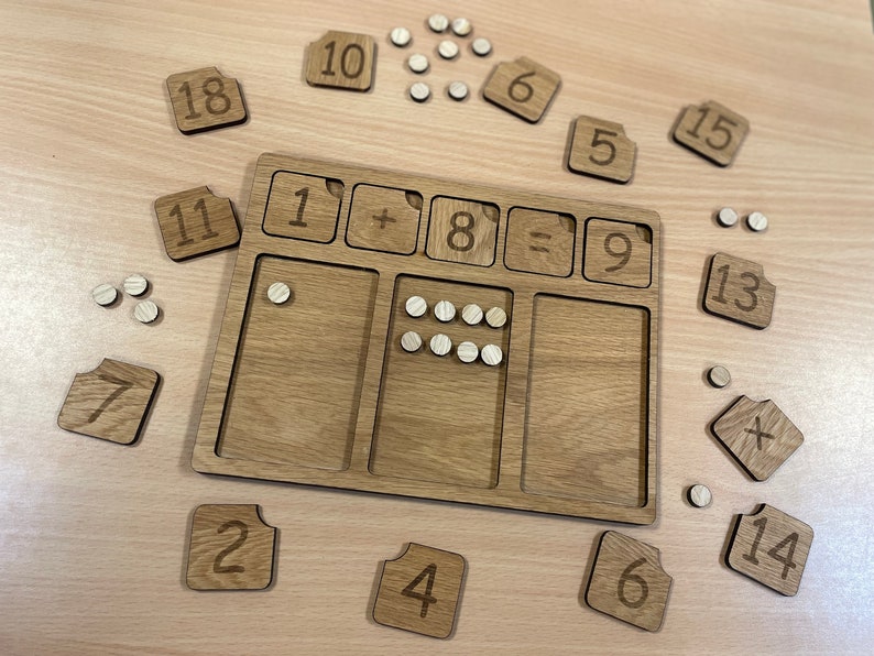 Wooden Math Board Set with number tiles 1-20 & maths symbols | Etsy