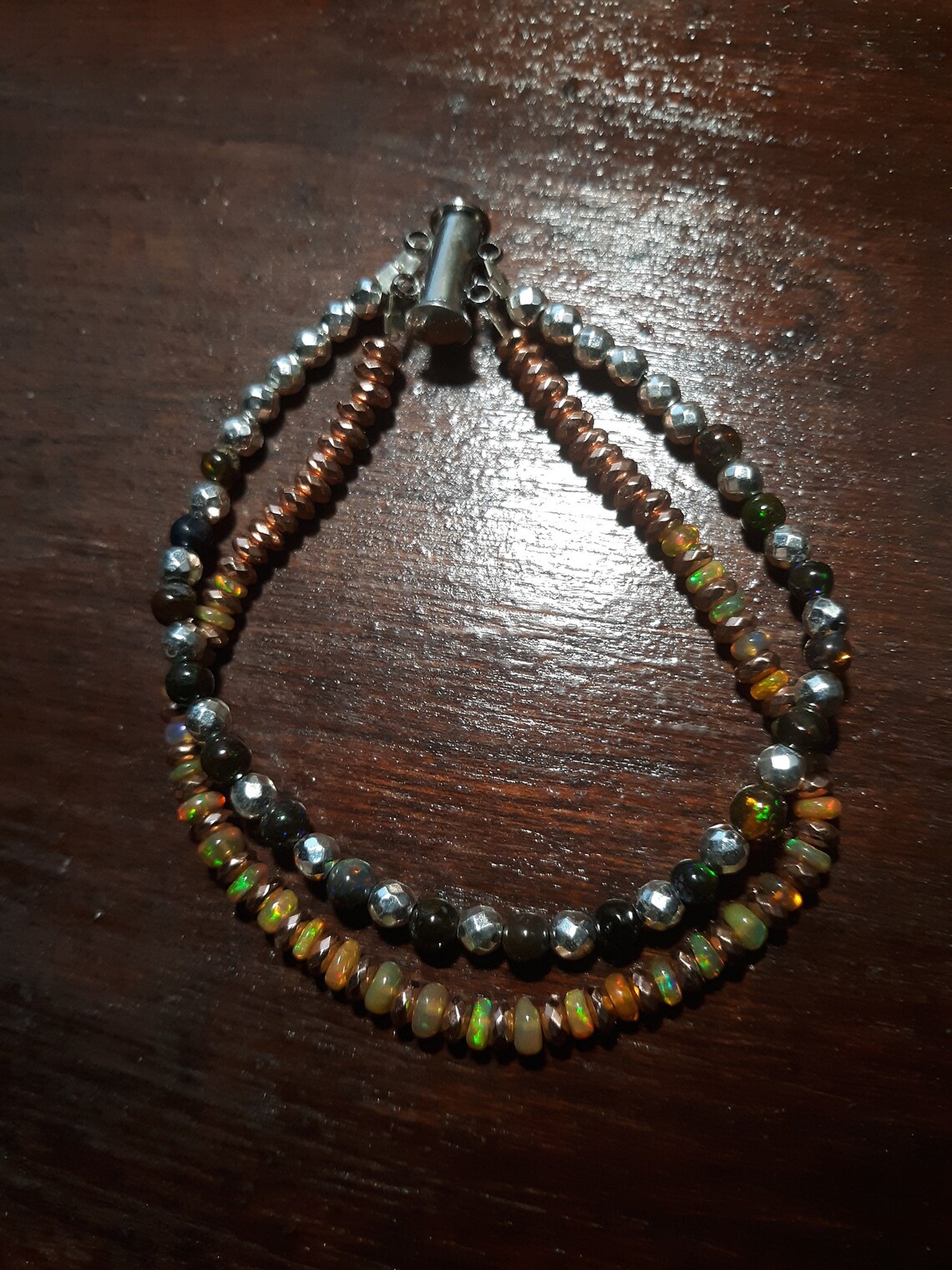 Double Bracelet of Opals and Hematite, Magnetic Catch, 8" - Etsy