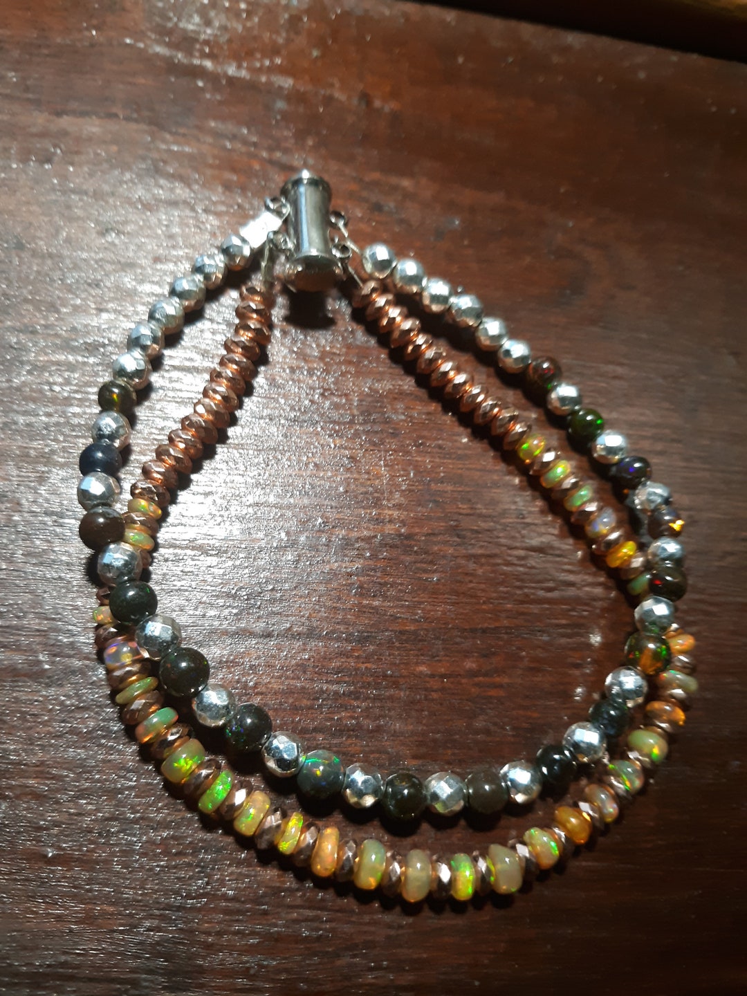 Double Bracelet of Opals and Hematite, Magnetic Catch, 8" - Etsy