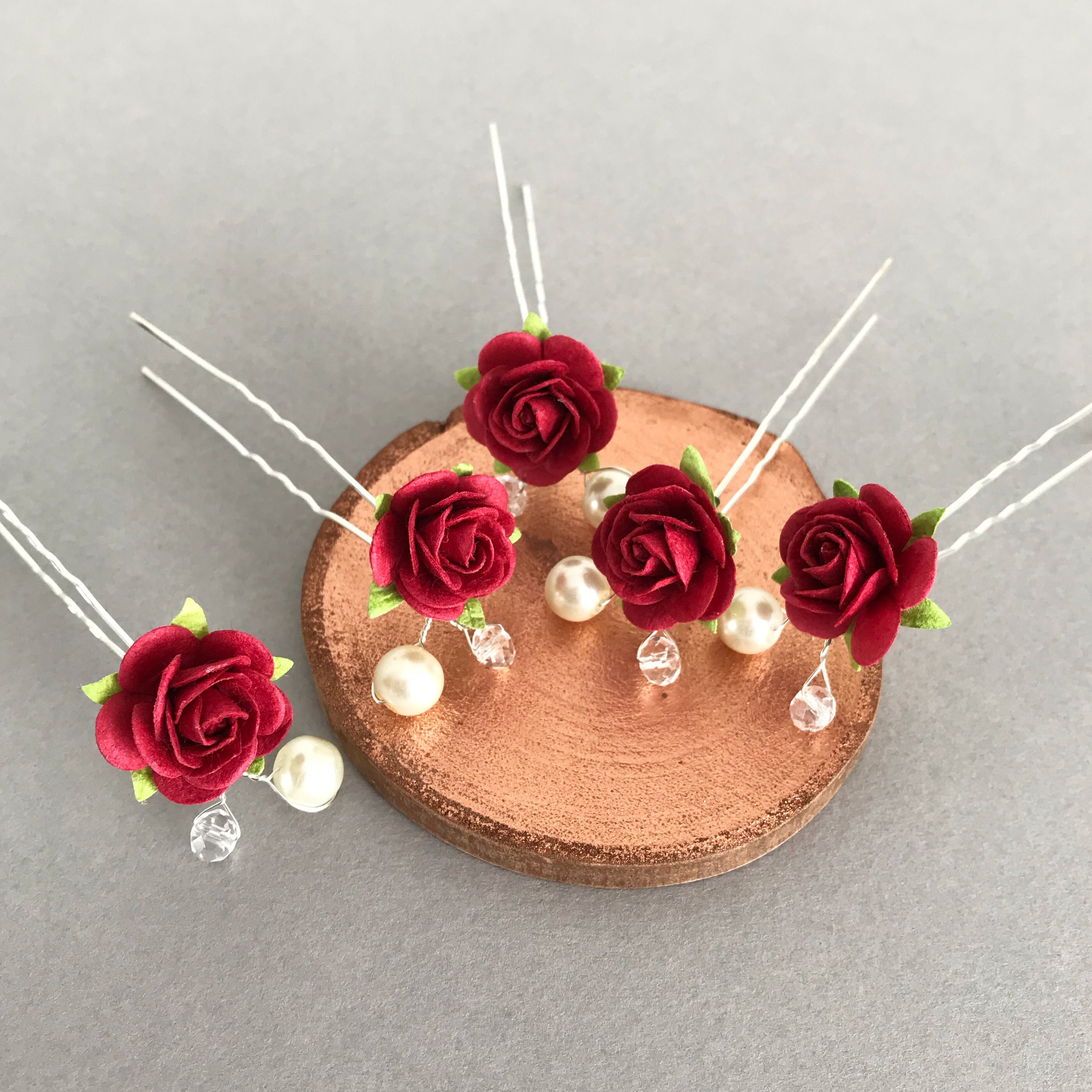 Deep Red Hair Pins, Wedding Hair Pins, Garden Party Hair Pins, Hair ...