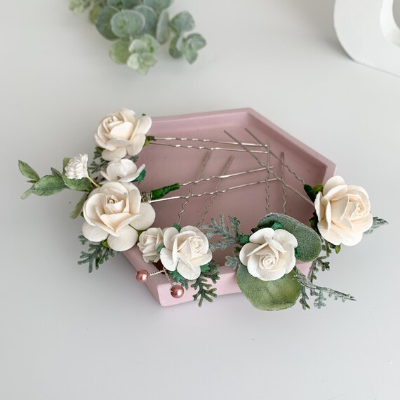 Ivory Wedding Hair Pins Set of 5 Botanical Style Bridal Hair | Etsy