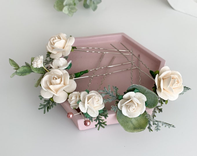 Ivory Wedding Hair Pins Set of 5 Botanical Style Bridal Hair - Etsy