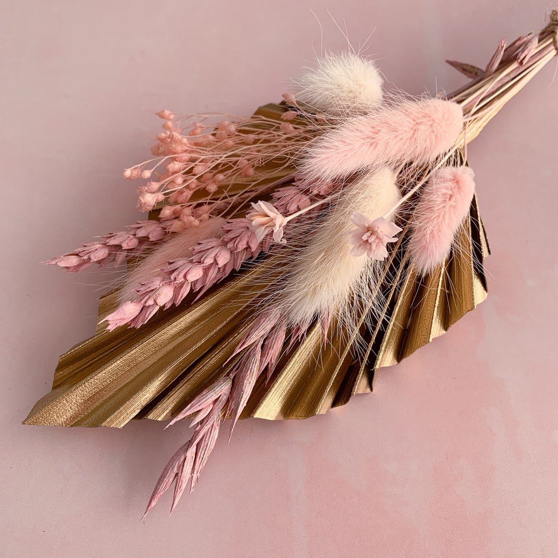 Gold and Pink Dried Flower Cake Topper Gold Palm Spear Bunch - Etsy