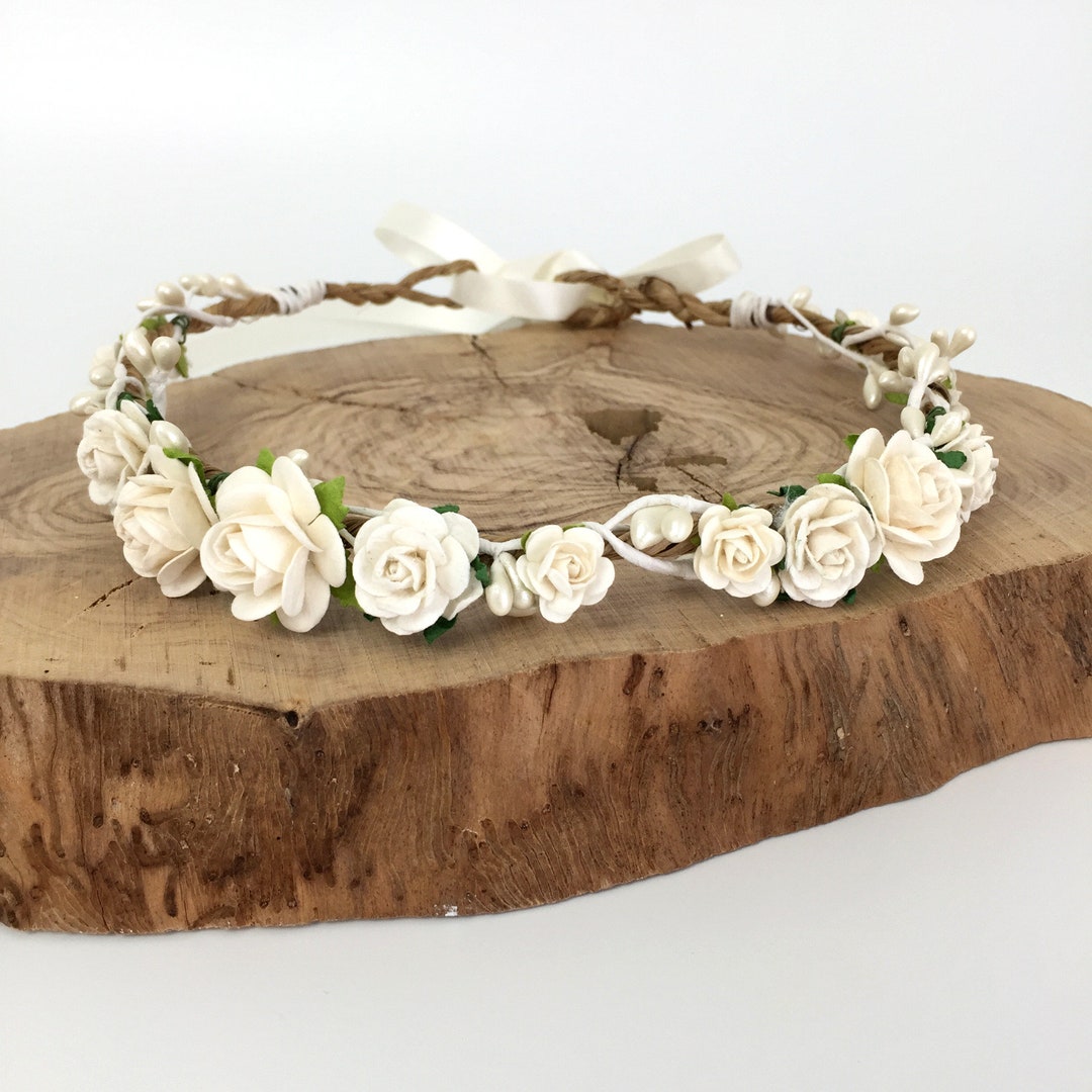 Cream Flower Crown, Rustic Wedding Flower Crown, Bridal Floral Crown ...