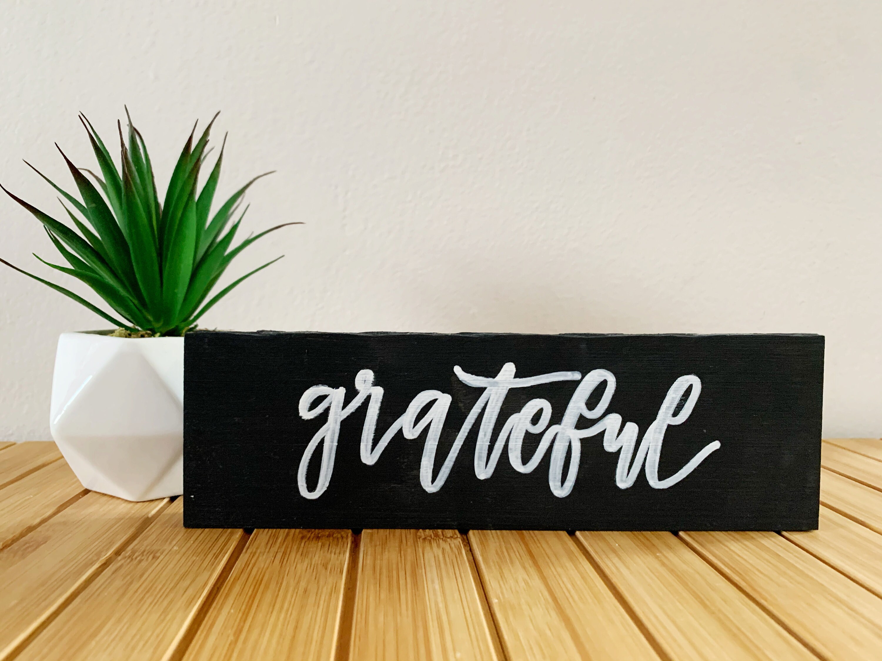 Grateful Hand-lettered Wood Block Sign - Etsy