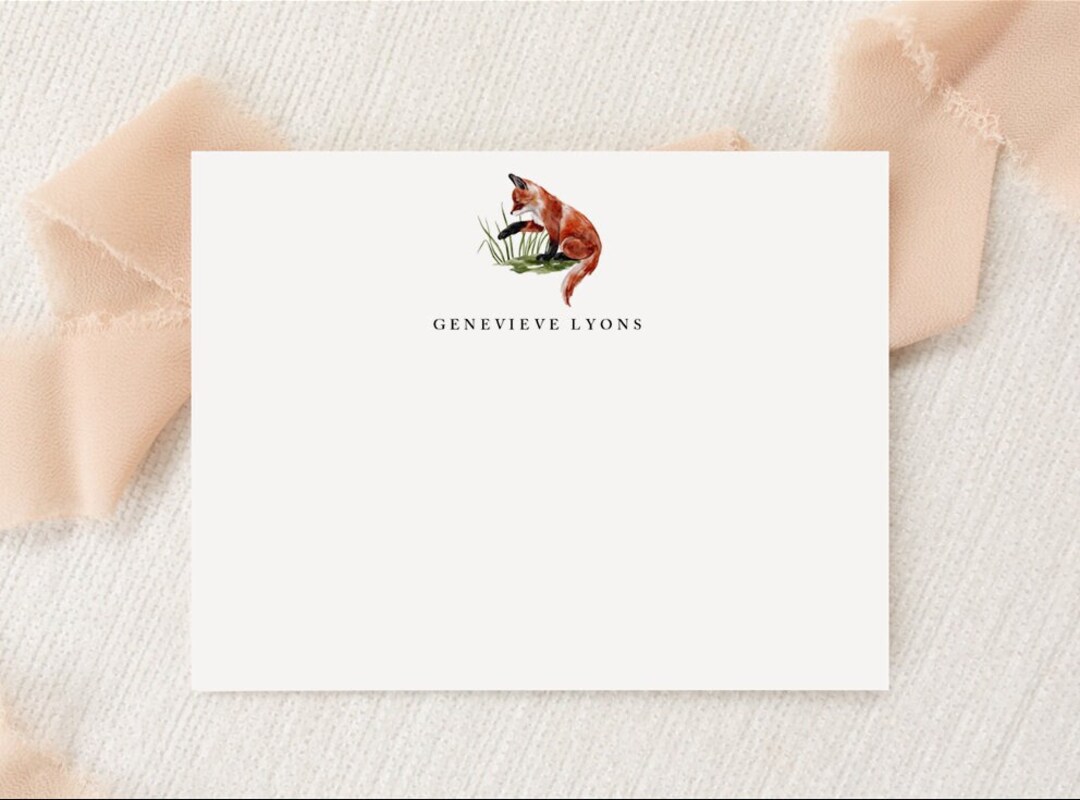 Personalized Custom Fox Stationery | Stationary | Monogram | Flat Note ...